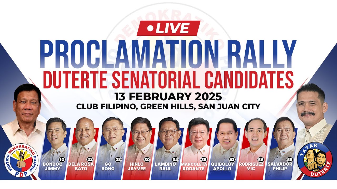 Proclamation Rally for the 2025 Duterte Senatorial Candidates, February ...