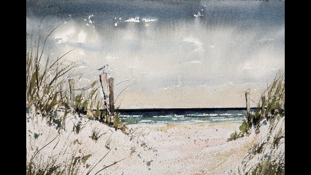 Shore Painting including Seagulls, Ocean Surf, and Classic Watercolour ...