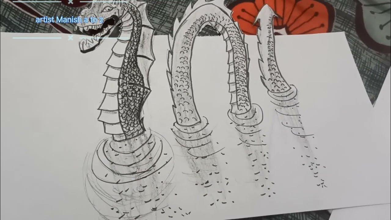 3d dragon drowning easy step by step | how to draw a 3d dragon #dragon ...