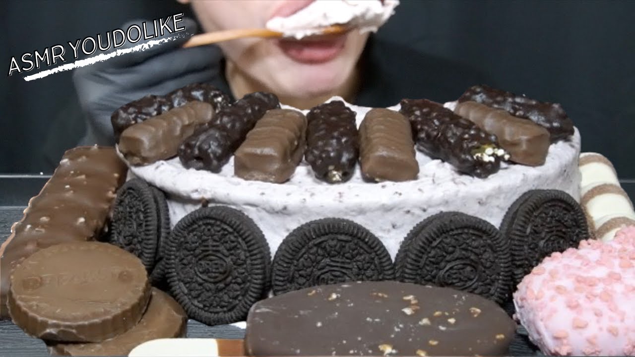 ASMR CHOCOLATE ICE CREAM OREO TWIX CAKE CANDY BAR MUKBANG 초콜릿 아이스크림 ...