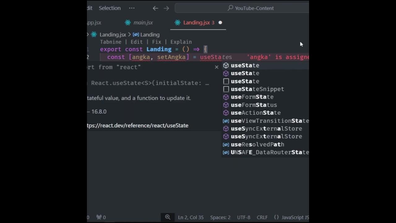 Kegunaan useState Hook pada React JS #tutorial #reactjs #javascript #ngoding - YouTube