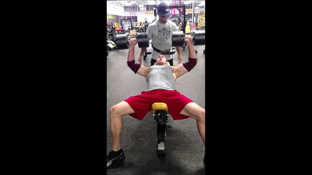 120 pound dumbbells for 8 incline - YouTube