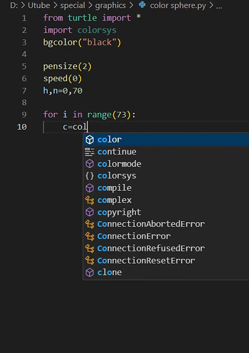 Creating a colored sphere using python turtle #pythonprogramming - YouTube