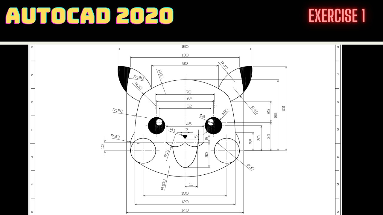 Autocad Pikachu Çizimi | Autocad Pikachu Drawing | Autocad Dibujo de un ...