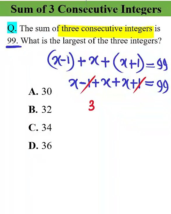 Algebra (Word Prob) - Sum of 3 Consecutive Integers #shorts #maths # ...