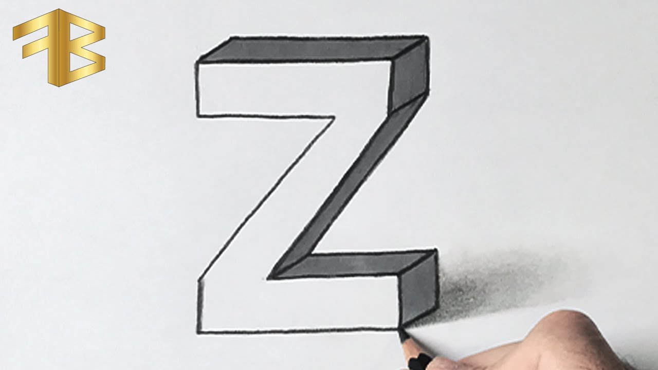 CETVELSİZ 3 Boyutlu Z Harfi Çizimi - 3d çizim, 3 boyutlu harf çizimi ...