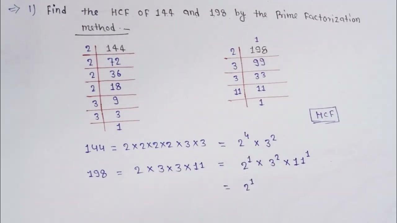 find the HCF of 144 and 198 by the prime factorization method ll HCF , ll prime factorization ...