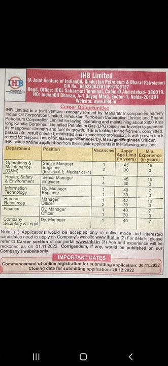 IHB limited job notification - YouTube