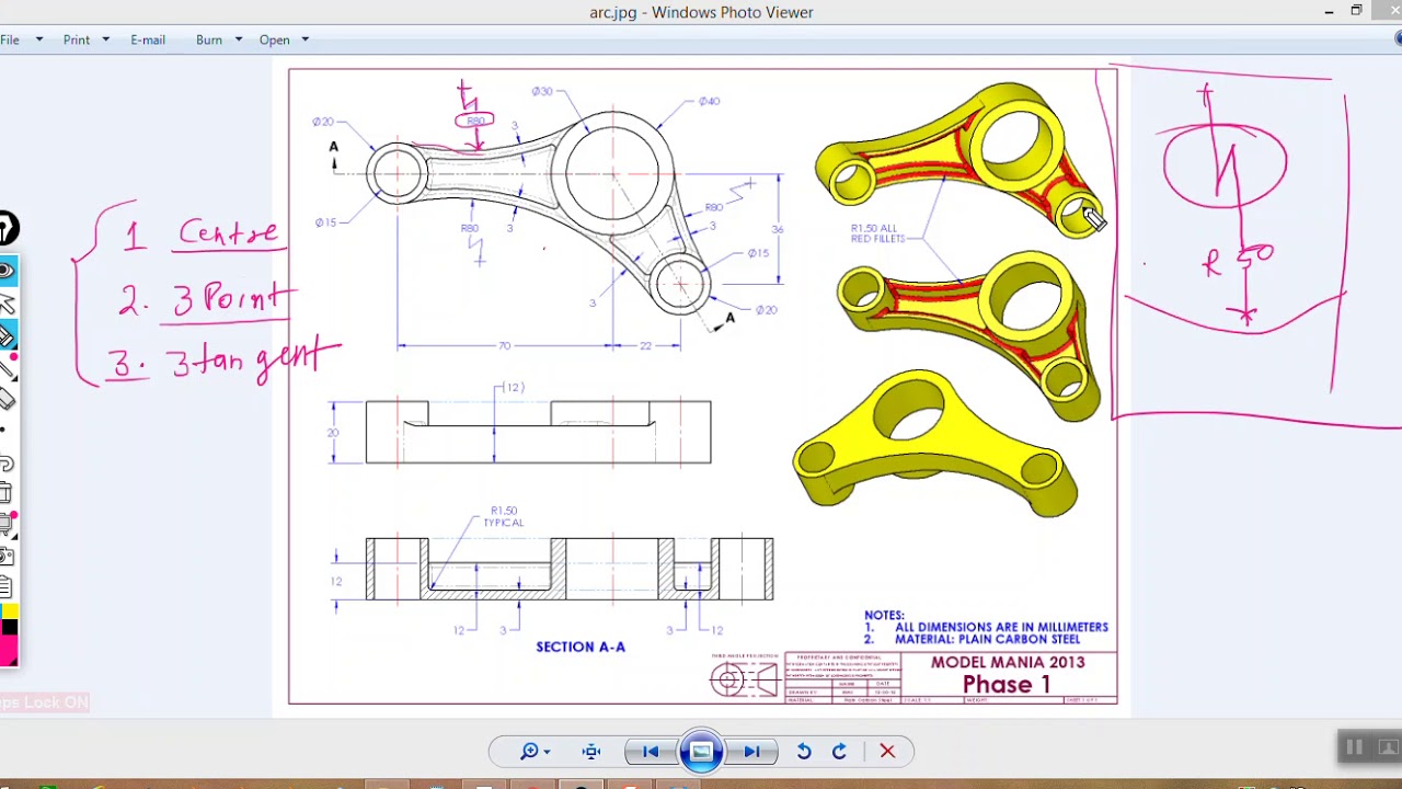 [1 M] arc tool practice PTC Creo 3 explained. - YouTube