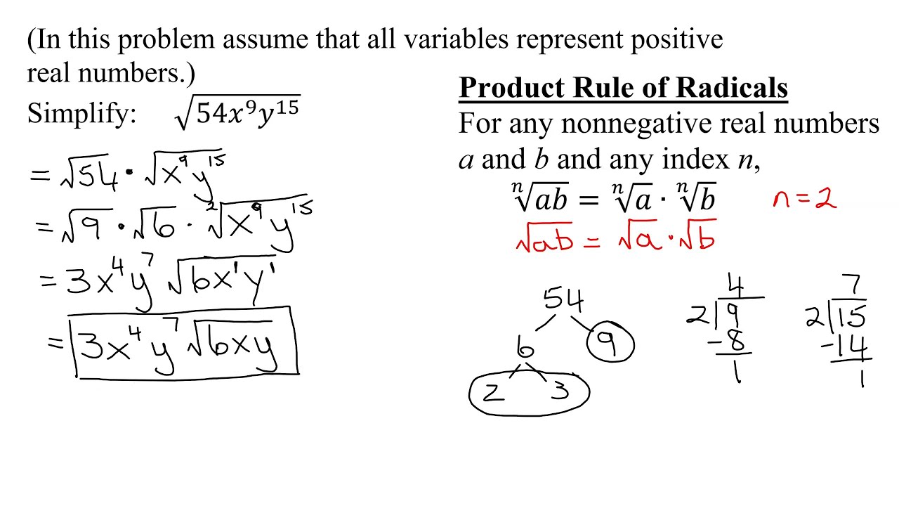 Simplify The Square Root Of 54x 9y 15 Simplify A Square Root Involving