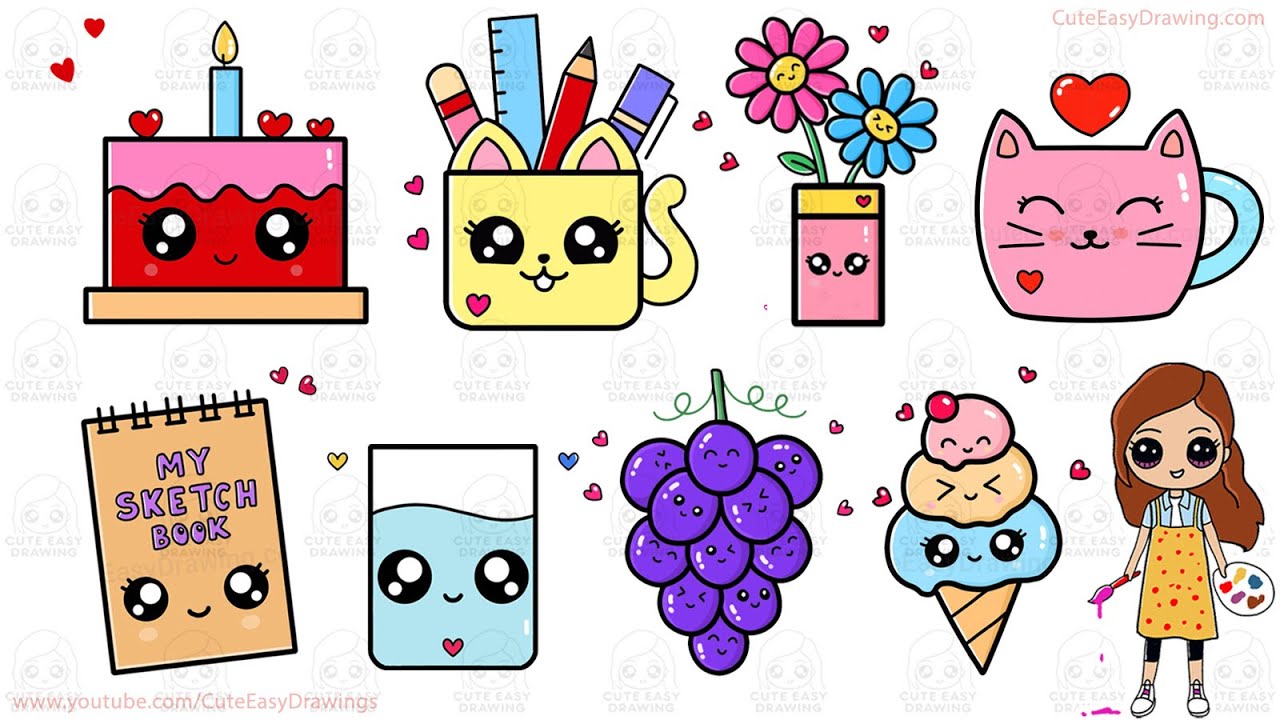 Cute Easy Drawing Video Collection for Kids | 60 Minutes Long Drawing ...