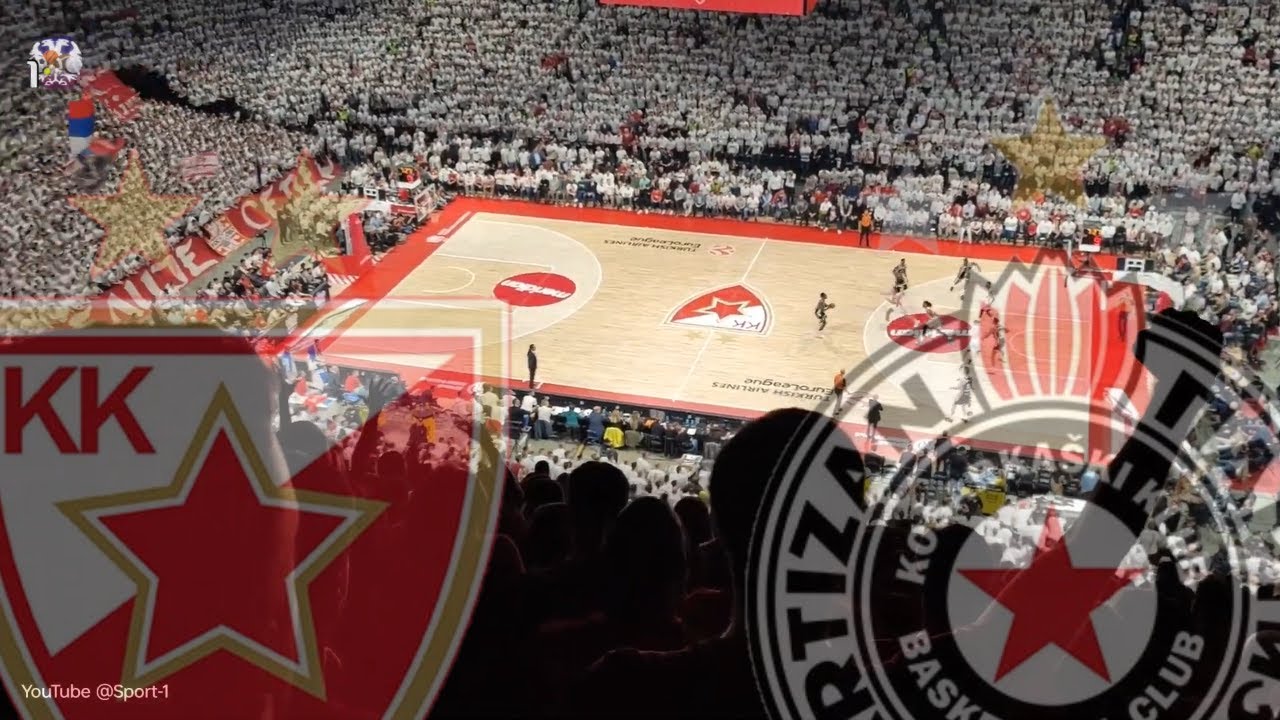 Košarka Crvena Zvezda Partizan večiti derbi. Delije atmosfera ...