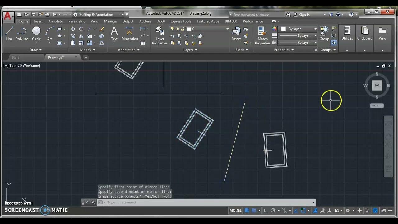 AutoCAD 2D - mirror, rotate, fillet, scale - YouTube