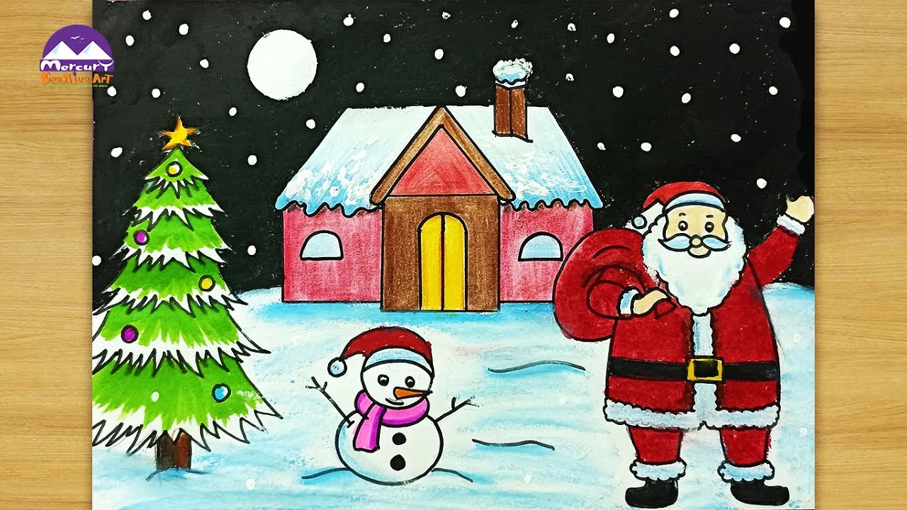 How to Draw a Christmas Scenery drawing - YouTube
