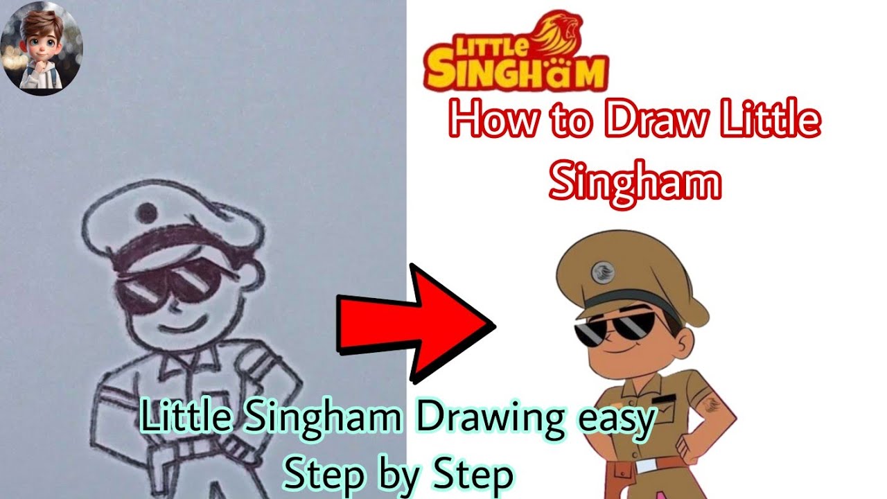 Little Singham Drawing | Little Singham Drawing easy Step by Step ...