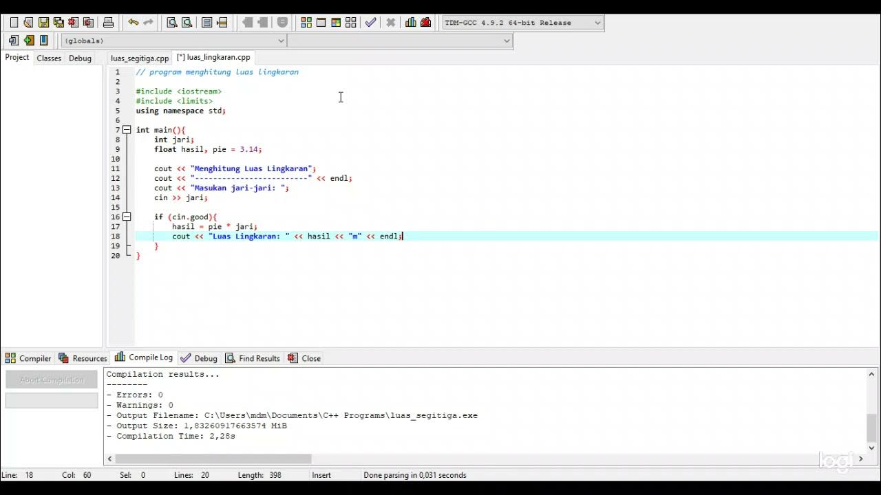 LIVE Coding - Membuat Program Menghitung Luas Lingkaran Menggunakan C++ - YouTube