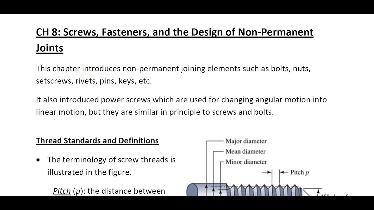 Ch8: Screws & Fasteners - Nonpermanent Joints (1) - ARABIC - YouTube