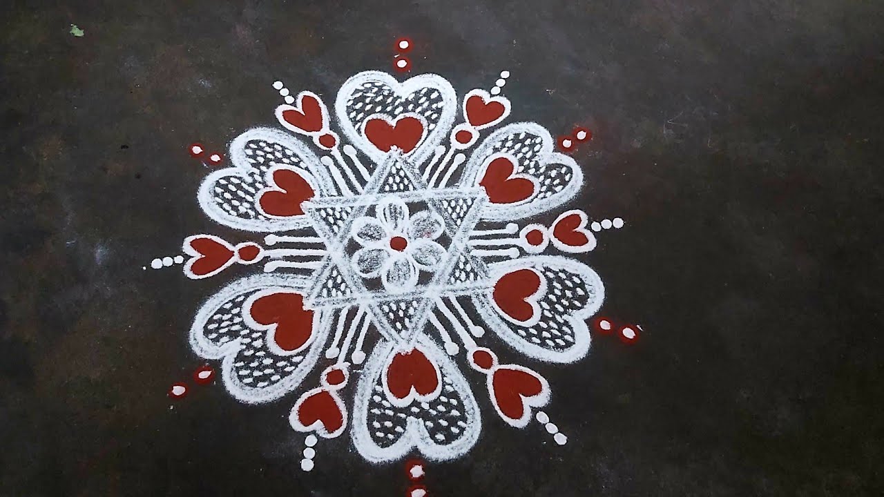 heart rangoli kolam 5*3 heart rangoli muggulu beautiful heart rangoli ...