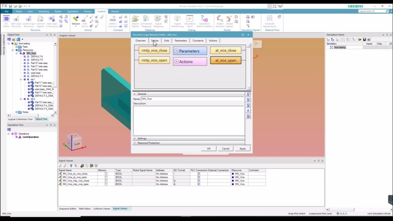 Tecnomatix | Process simulate | Creating Logic block and pose signals - Vice open/close ...