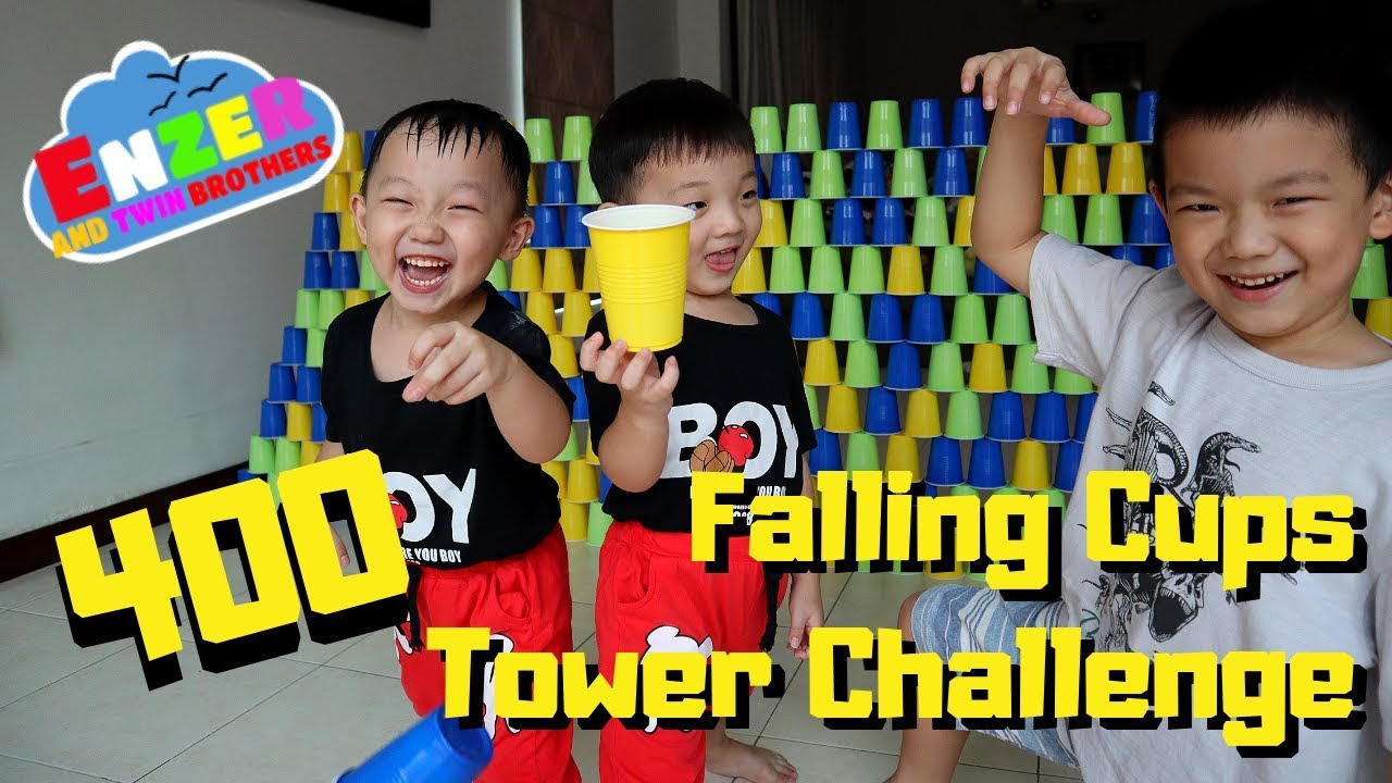 400 Falling Cups Tower Challenge - YouTube