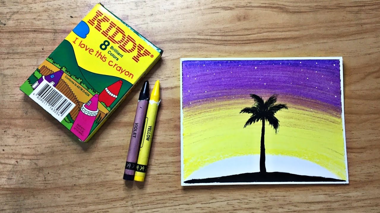 Easy Wax Crayon Drawing / Coconut tree - YouTube