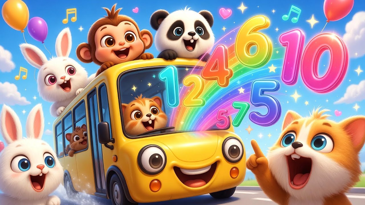 Numbers on the Bus | Count 1 to 15 with Cute Animals | Preschool ...