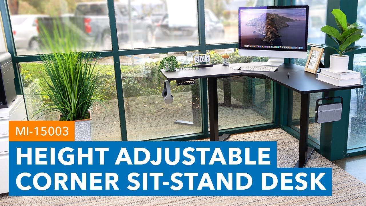 Height Adjustable Corner Sit-Stand Desk | MI-15003 (Features) - YouTube
