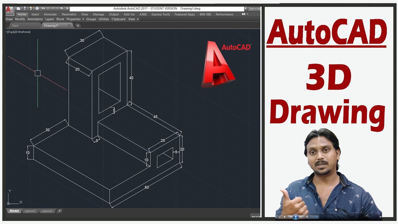 Auto-CAD 3D Drawing Practice - YouTube
