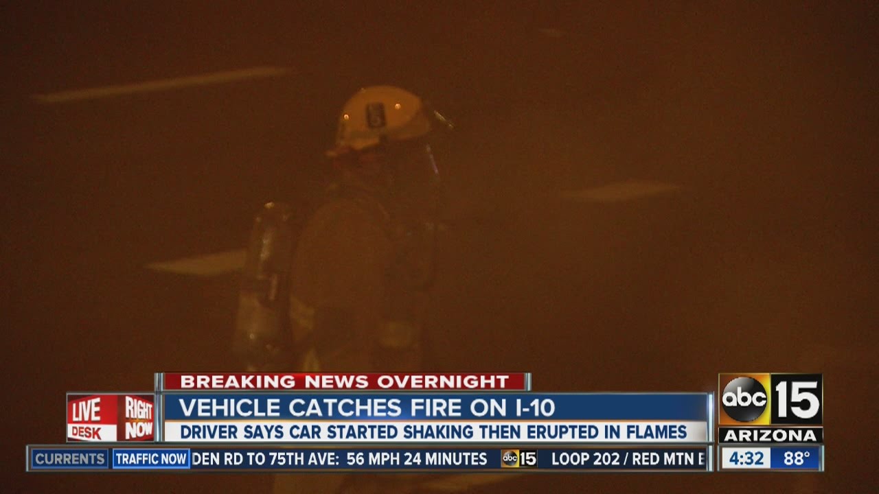 Vehicle catches fire on Interstate 10 - YouTube