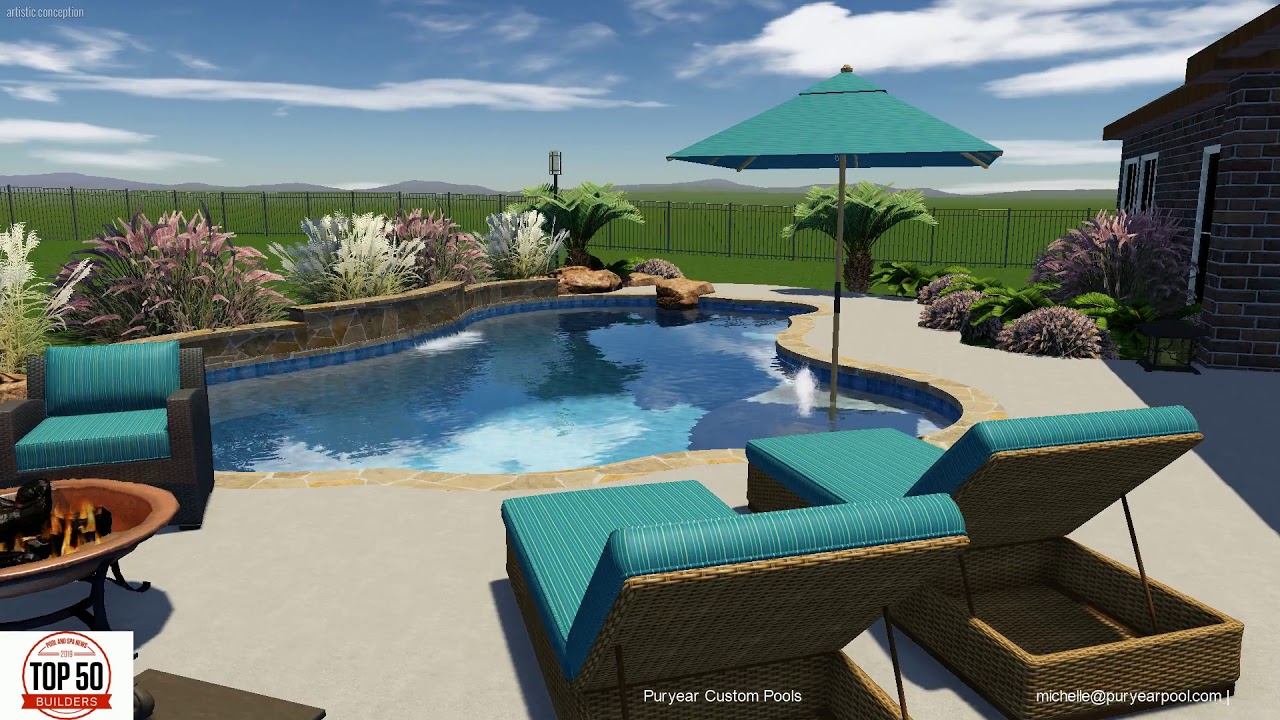 Beautiful pool with raised beam and room to grill - YouTube