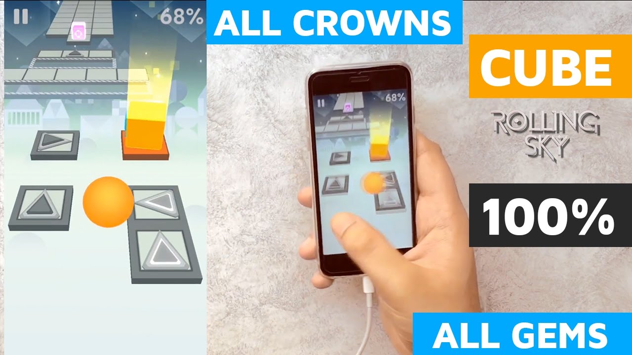 Rolling Sky CUBE 100% 10/10 Gems 3/3 Crowns Mystery Boxes complete - YouTube