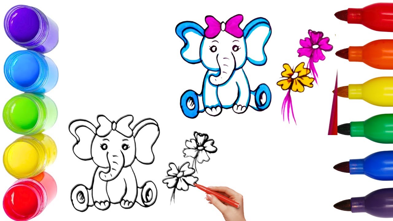 How To Draw cute Elephant Drawing, Painting & Coloring For Kids and ...