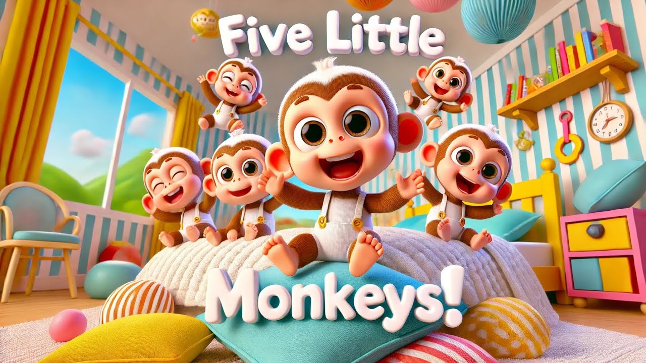 Five Little Monkeys Jumping on the Bed 🐵💥 | Crazy Fun Kids Song | Count ...