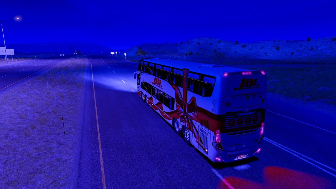 Driving the bus at night in low light headlights so the daylight has to ...