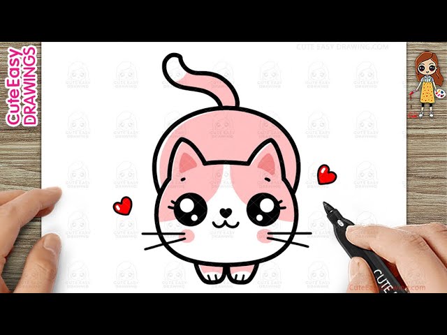 How to Draw a Cute Easy Cat/ kitten Step-By-Step Drawing and Coloring ...