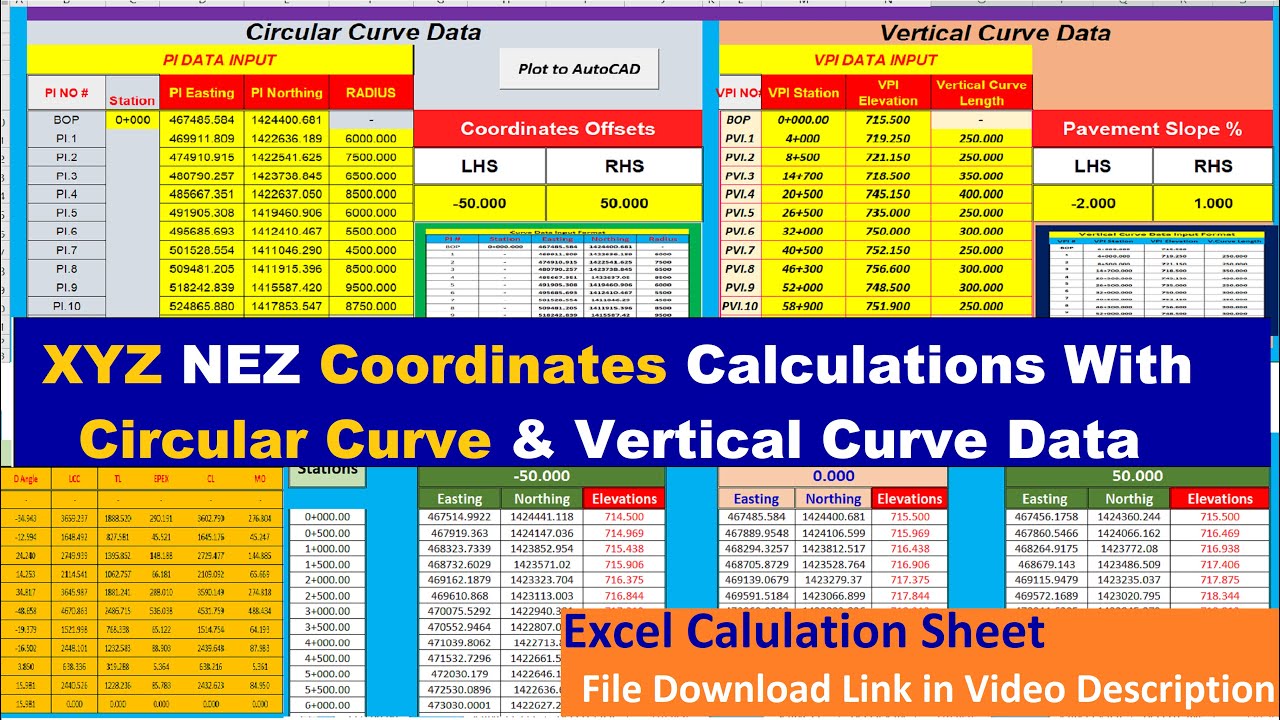 XYZ |NEZ| Coordinates Calculation With Horizontal & Vertical Curves in ...
