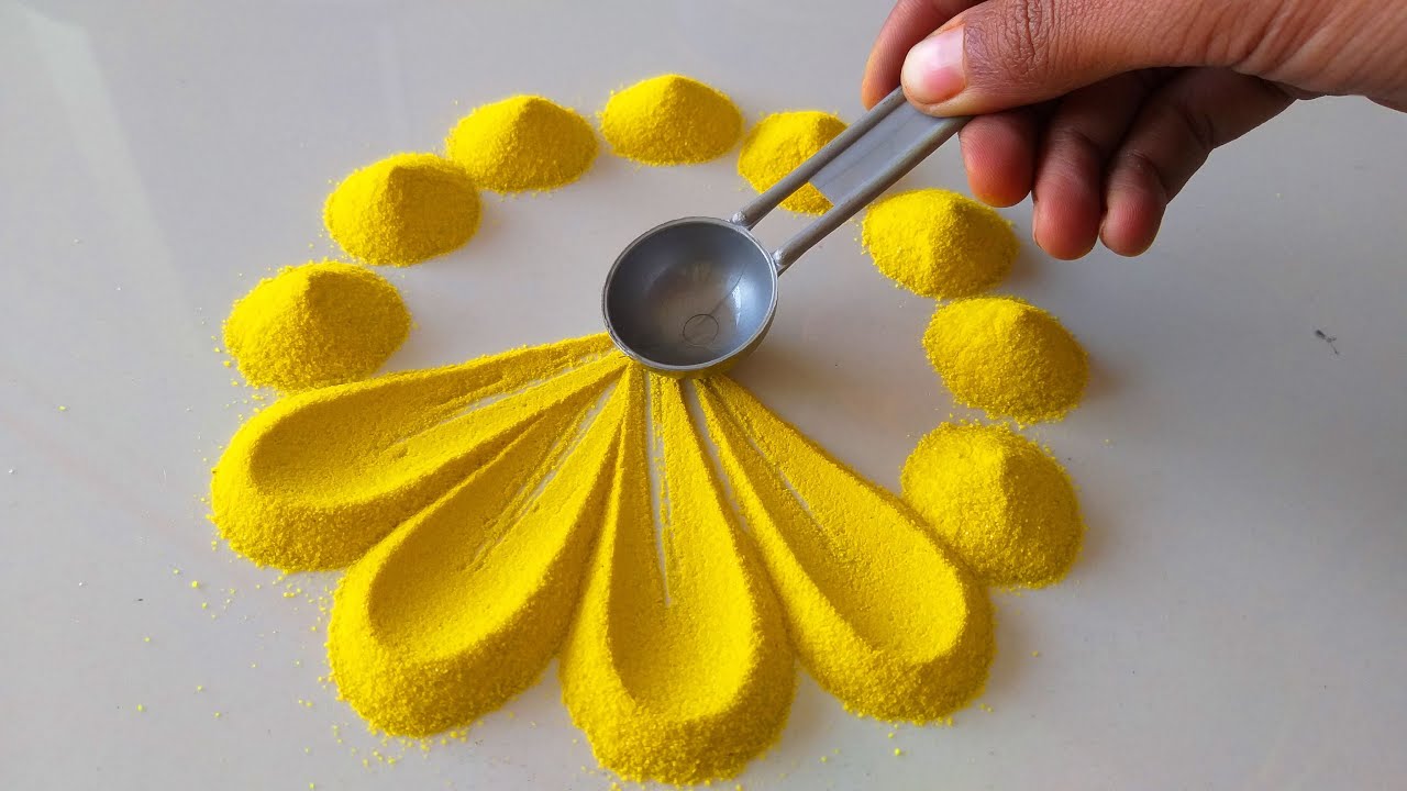 Navratri Day 5 Yellow Rangoli Design | चम्मच से बनाये नवरात्री दिवाली ...