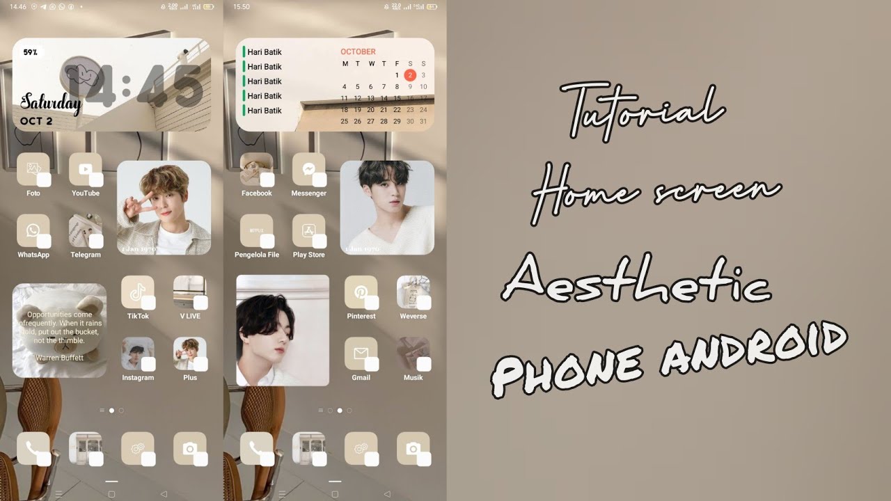 Tutorial home screen aesthetic phone android Kpop - YouTube