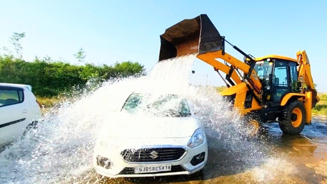 JCB Washing with Fun | JCB Washing in River with Two Cars & Bikes #jcb ...