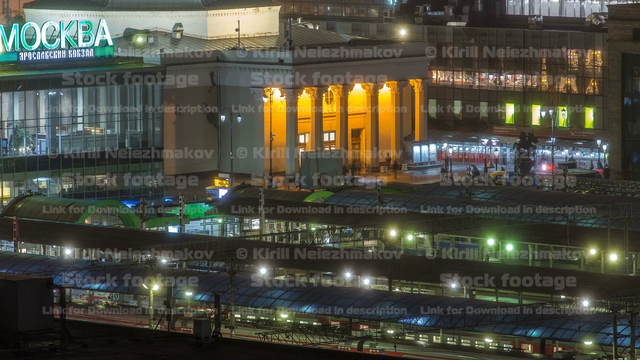 Evening top view of three railway stations night timelapse at the ...
