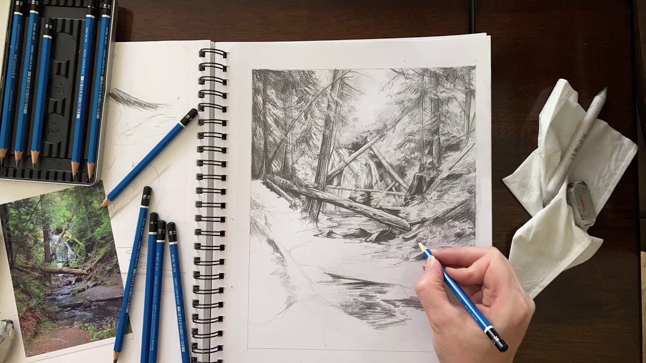 Pacific Northwest Landscape Drawing (Time Lapse) - YouTube