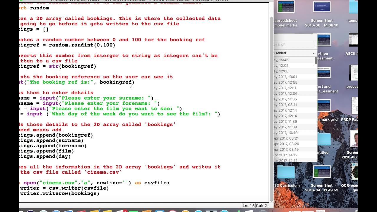 Python cinema booking database 1: adding data to a csv file - YouTube