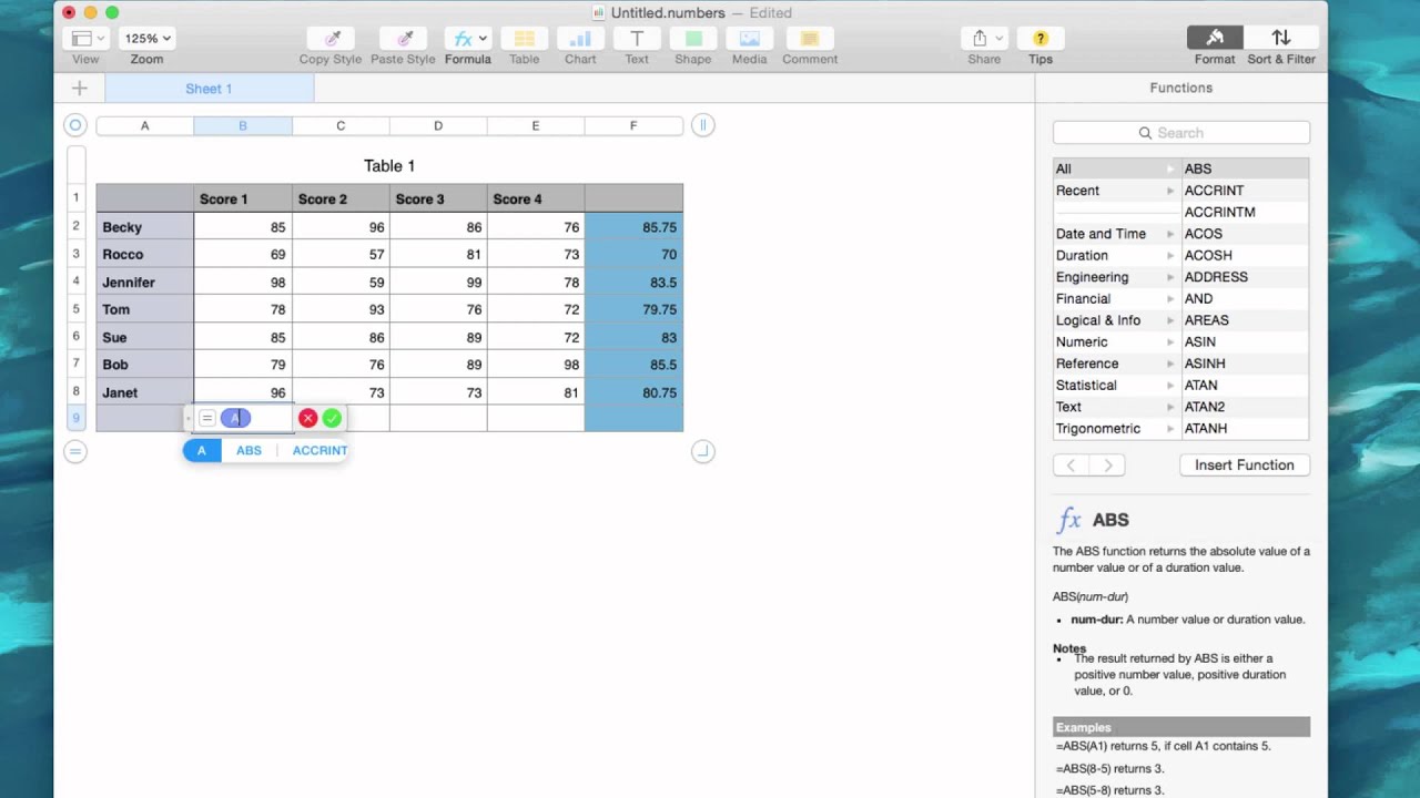 OS X - Numbers Averaging Rows and Columns - YouTube