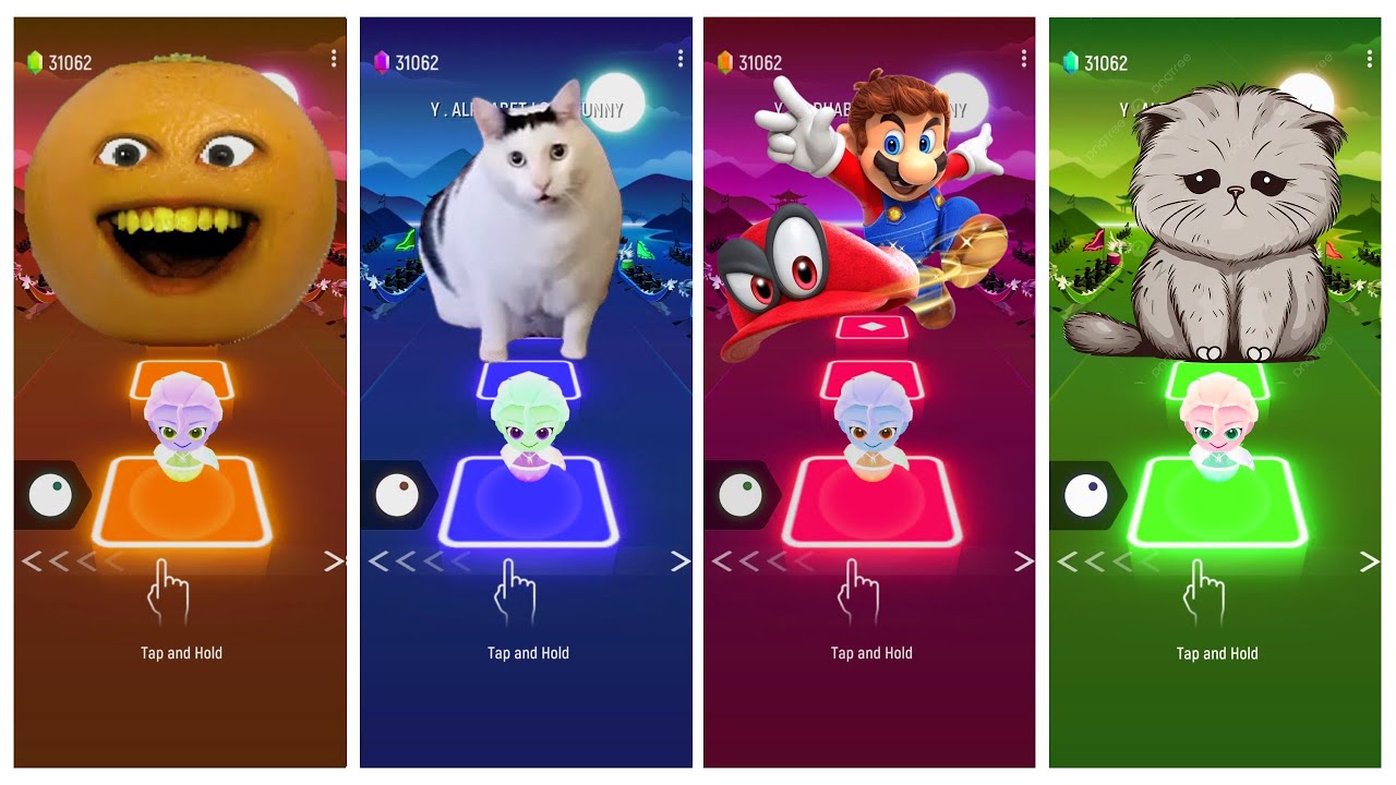 Annoying Orange 🆚 Huh Cat 🆚 Mario Coffin 🆚 Sad Cat Tiles Hop EDM Rush 🎶 ...