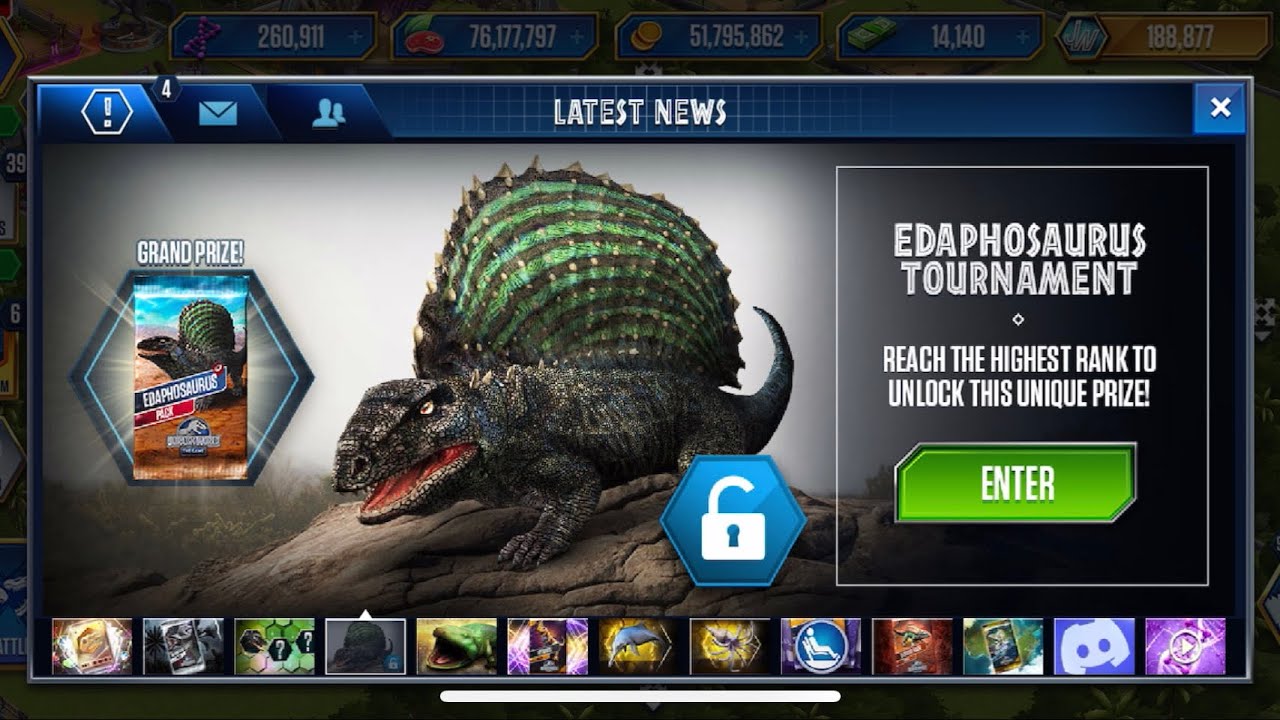 EDAPHOSAURUS TOURNAMENT - JURASSIC WORLD THE GAME - YouTube