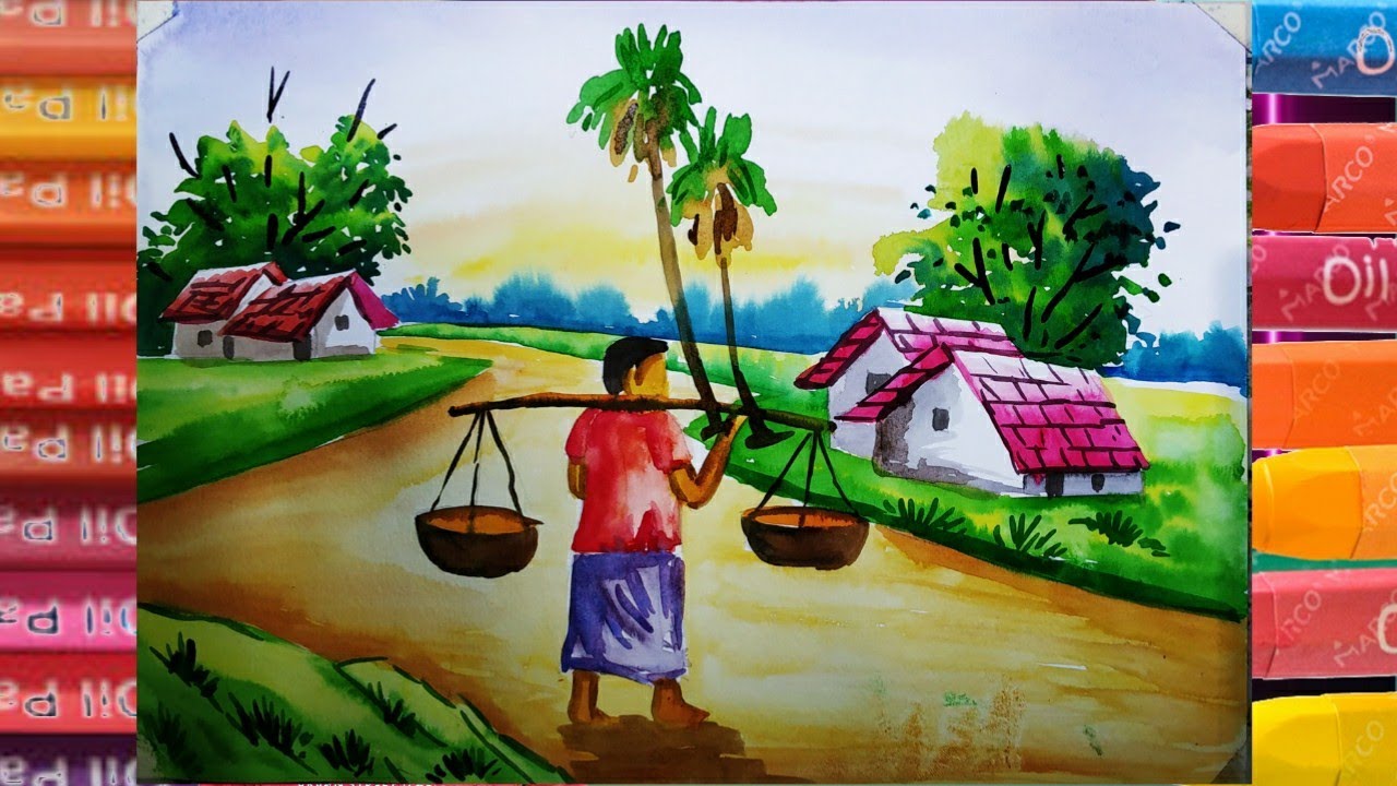 How to Draw Water Colour Step by Step || Water Colour Scenery #deeparts ...