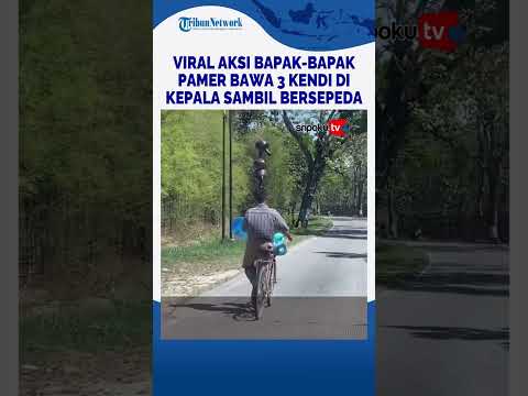 Viral Aksi Bapak Bapak Pamer Bawa 3 Kendi di Kepala Sambil Bersepeda