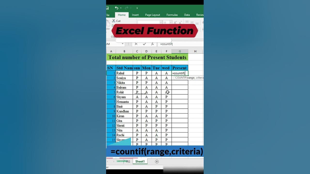 Excel Function #countif #shorts #excelfunctions #exceltips #exceltricksandtips @learningtech1 ...