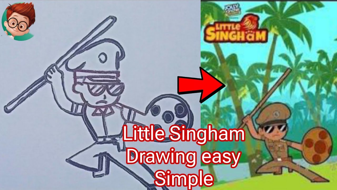 Little Singham Drawing | Little Singham Drawing easy Simple - YouTube