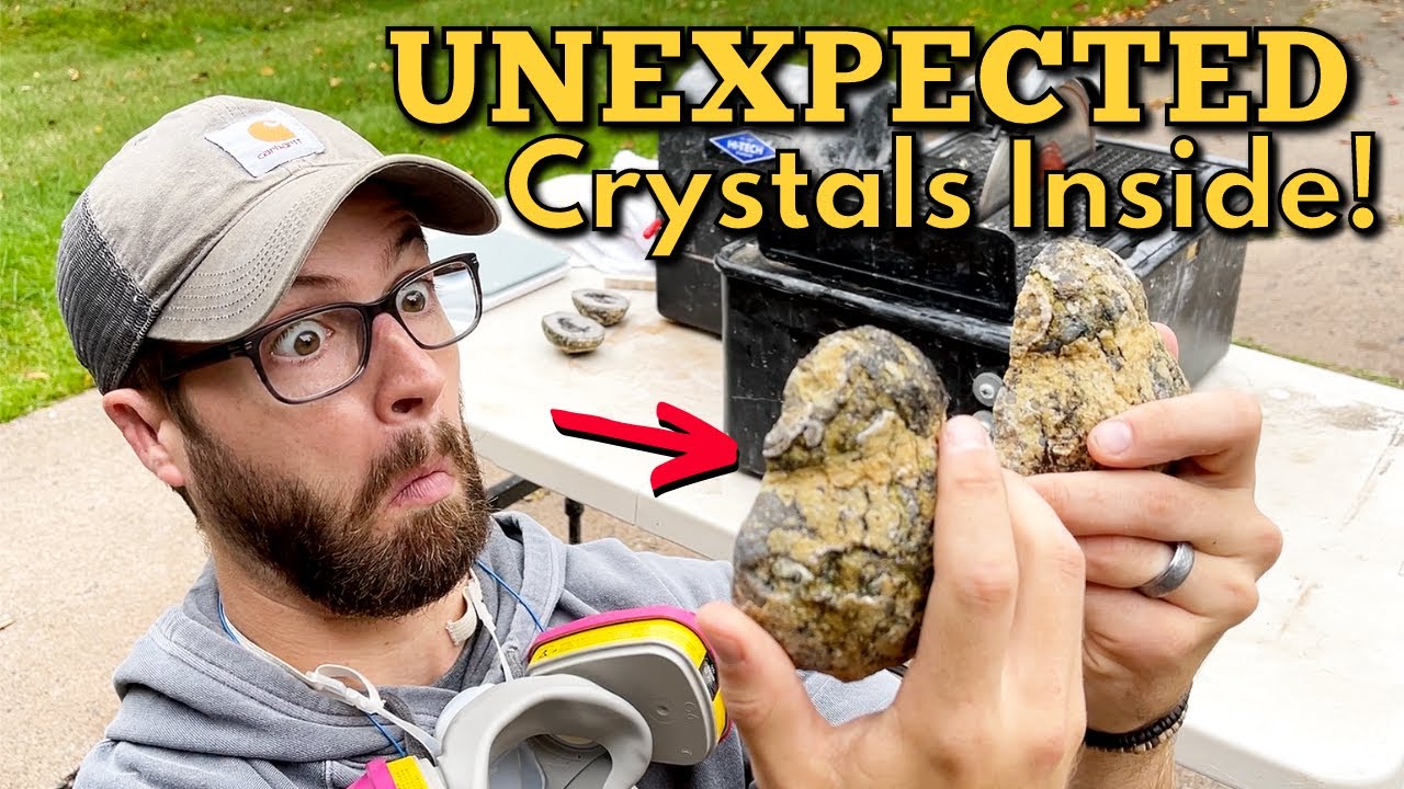 Finding CRYSTALS inside mystery minerals! Cutting rocks w/ 10" saw ...